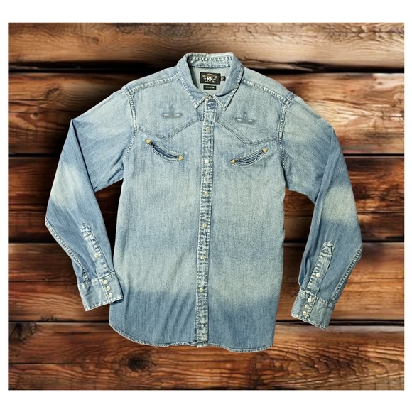 Ralph Lauren Double RL | Shirts | Double Rl Ralph Lauren Rrl Distressed Denim Western Shirt Mens ...
